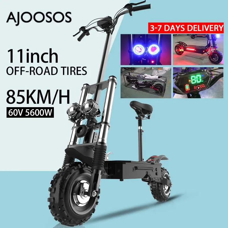 AJOOSOS Powerful Electric Scooter 5600w Dual Motors 11 Inch Off-road ...