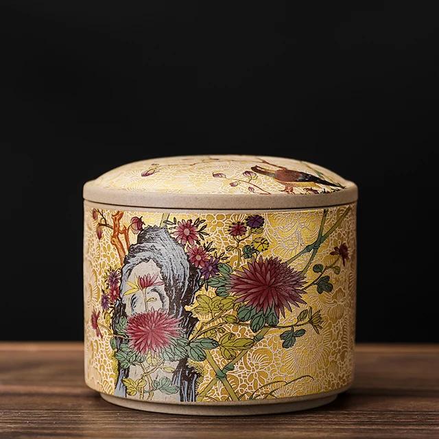 Chinese-style Tea Pot with Lid Moisture-proof Storage Tank Ceramic ...