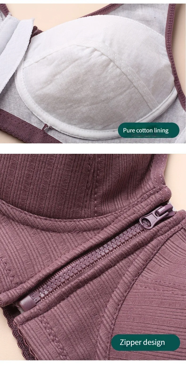 Soutien-gorge,Soutien-gorge en coton doux avec fermeture éclair avant pour femme,sous-vêtement ...