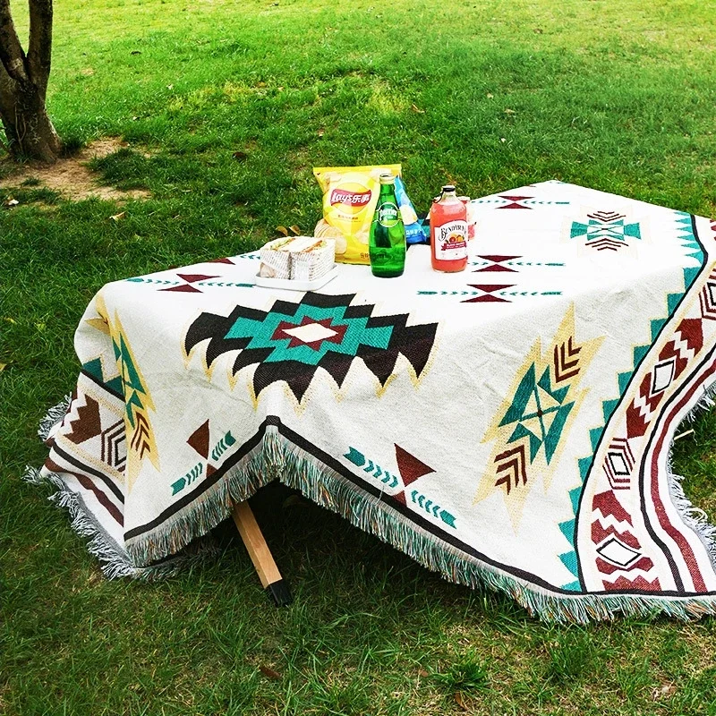 Camping-Tablecloth-Tassel-Dining-Table-Cloth-Outdoor-Living-Room-Double ...