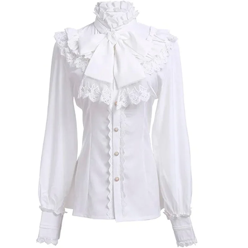 Womens-White-Bowknot-Lace-Ruffled-Shirts-Vintage-Vampire-Renaissance ...