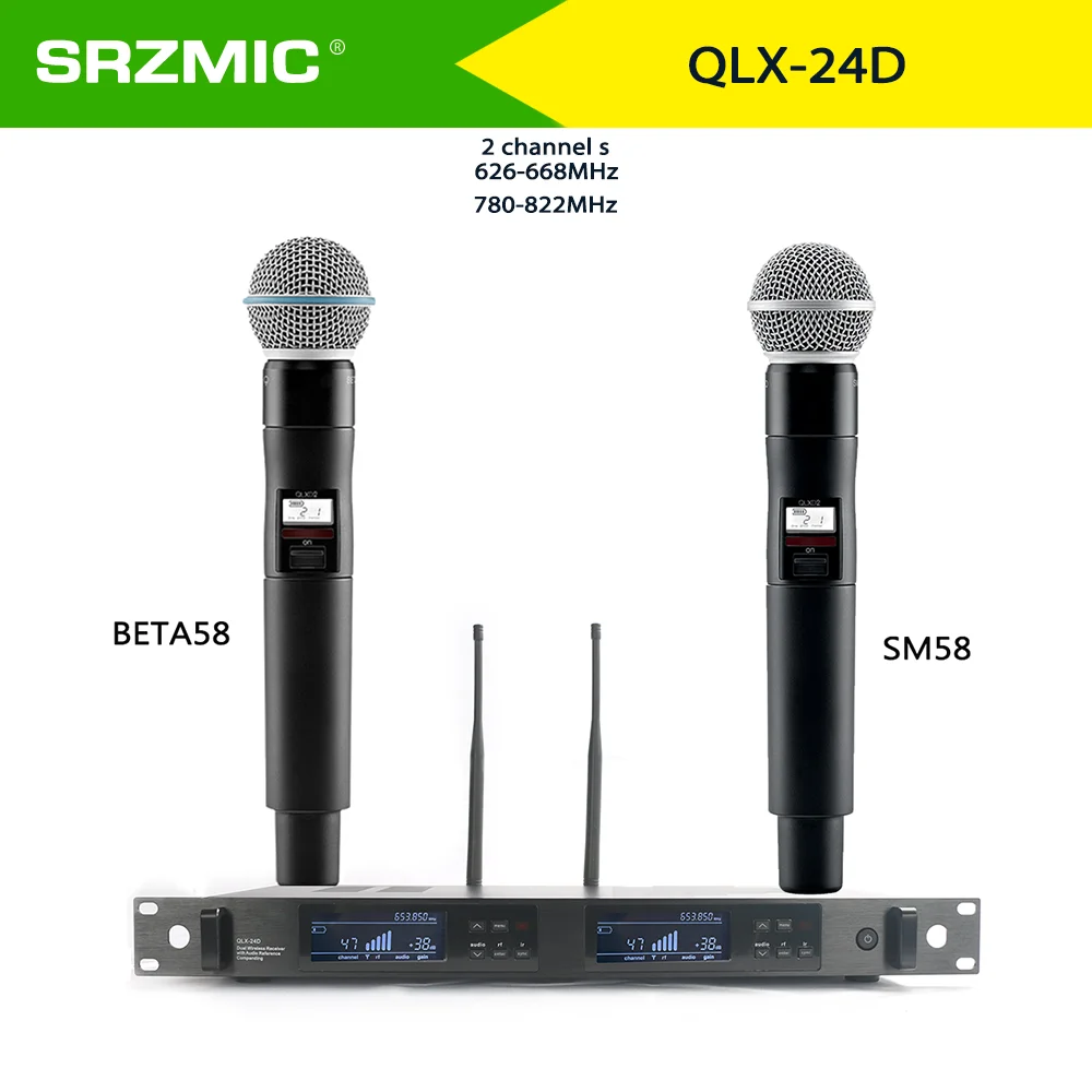 Sistema de micrófono inalámbrico de doble canal QLXD QLX 24D QLXD24 BETA 58, adecuado para ...