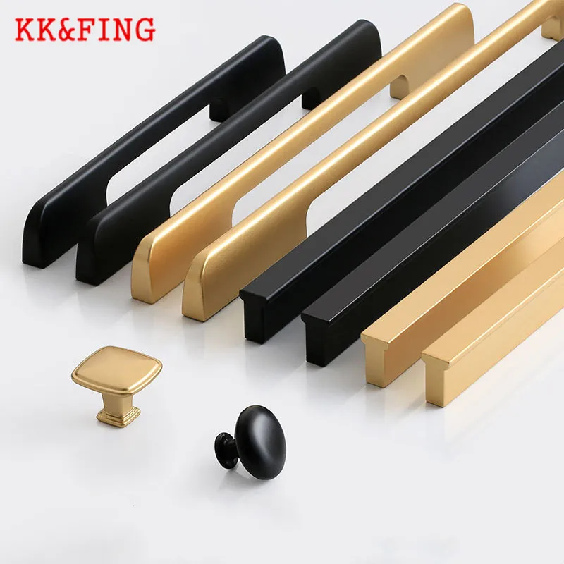 KK&FING Modern Simple Black Gold Furniture Handles Aluminum Alloy Door ...
