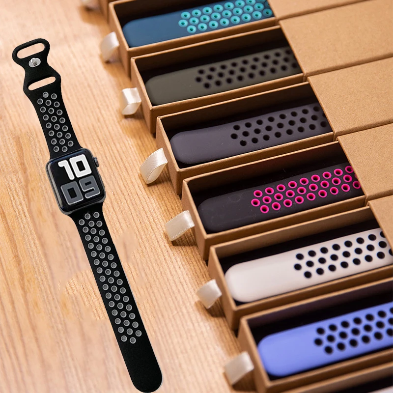 Silicone strap for Apple watch band 44mm 42mm 40mm 38mm 49mm correa ...