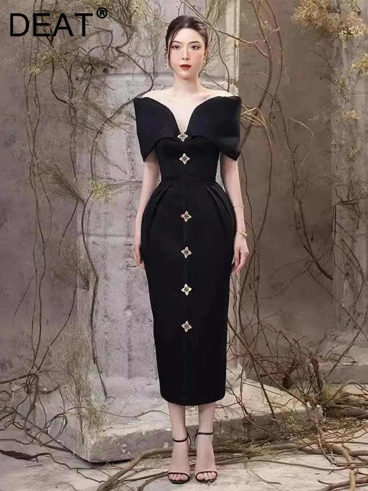 DEAT-Elegant-Dress-Slash-Neck-High-Waist-Single-breasted-Zaipper-Split ...