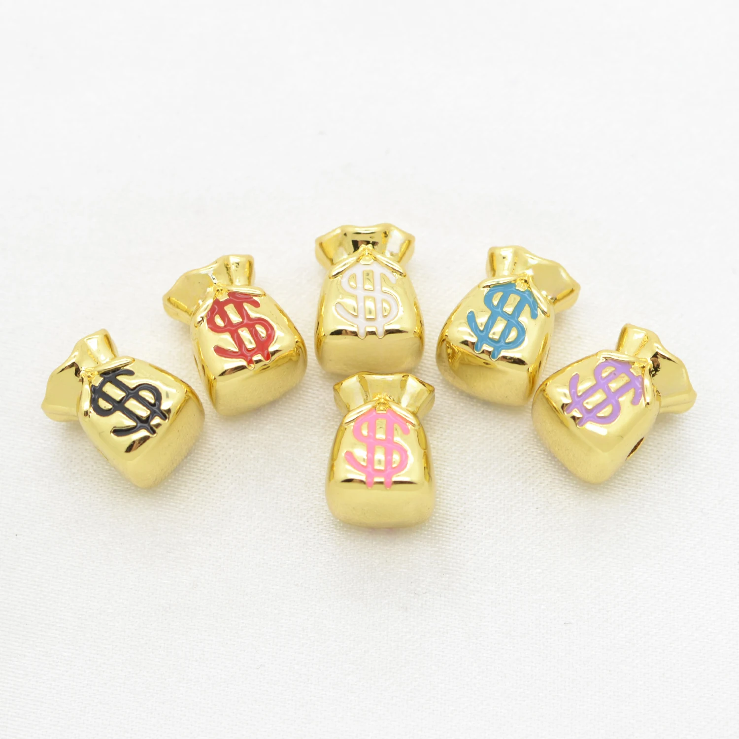 Dollar-Sign-Purse-Colourful-Enamel-Bead-Gold-Color-Brass-DIY-Bracelet ...