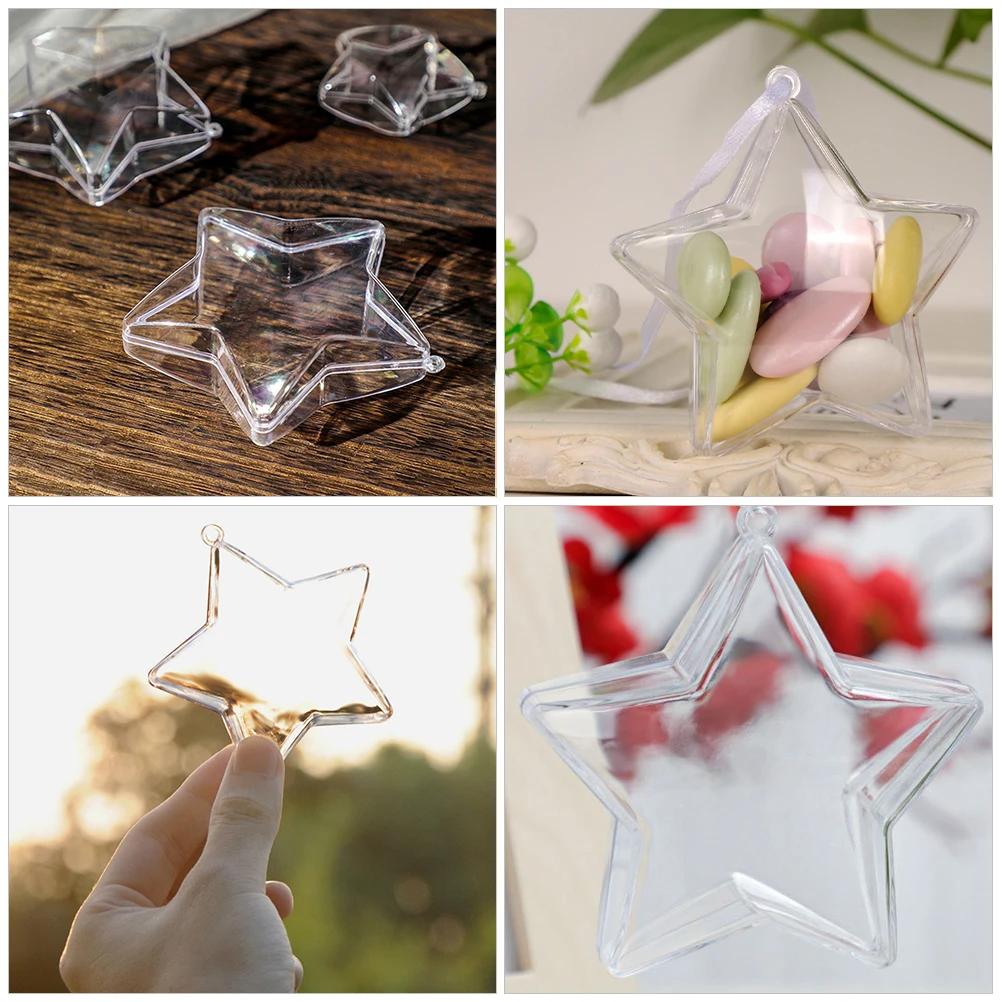 10 Pcs Transparent Ball Christmas Decoration Clear Star Shaped Baubles ...