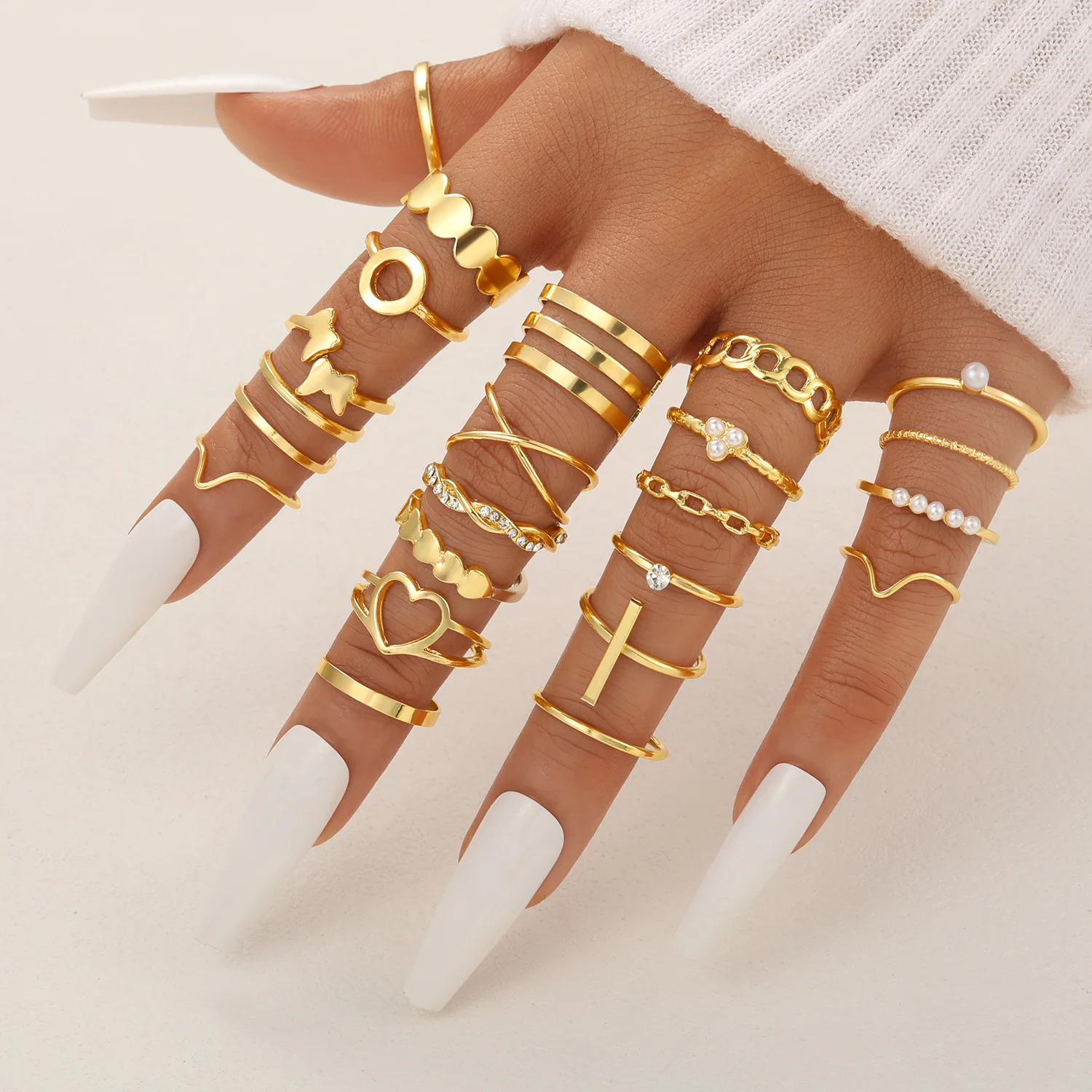 24Pcs-Imitation-Pearl-Rings-Set-For-Women-Punk-Vintage-Geometric-Leaf ...