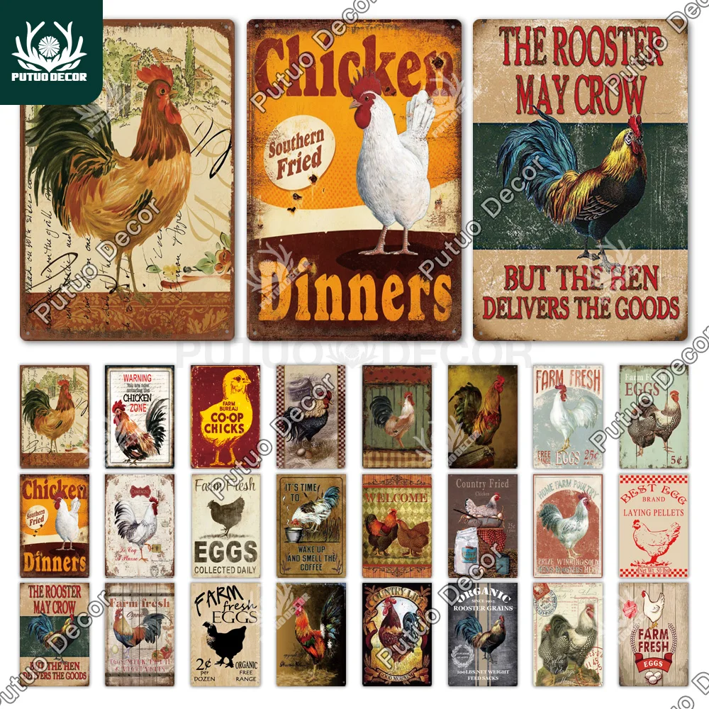 Putuo Decor Chicken Tin Sign Vintage Metal Sign Plaque Metal Vintage ...