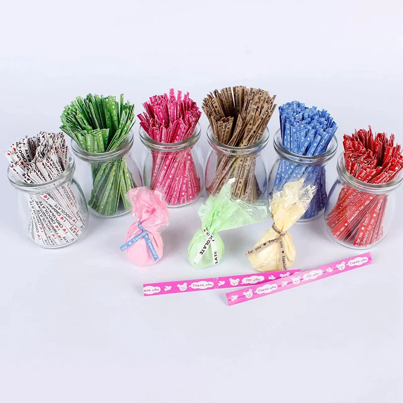 200pcs Candy Gift Packing Tie Bread Bag Kraft Tape 4mm Kraft Paper ...