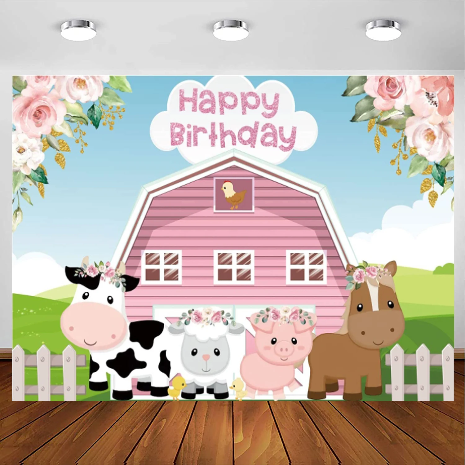 Pink Barn Photography Backdrop For Girl Birthday Party Pink Farm ...
