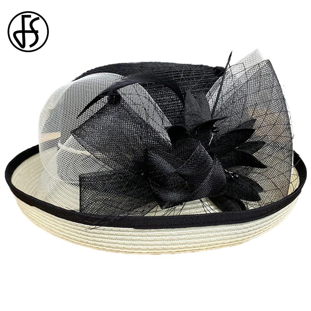 FS Summer Black Hats For Women Wedding And Church Britain Retro Curl ...