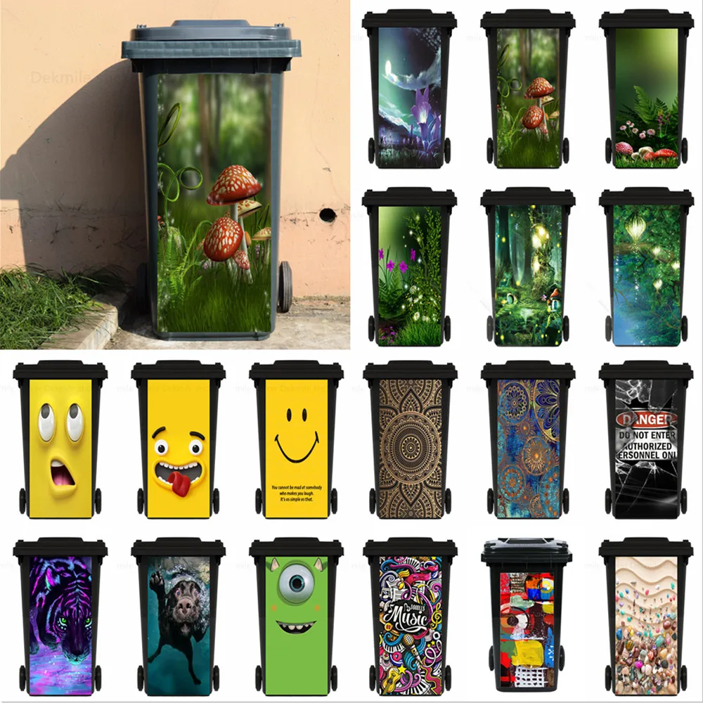 Jungle-Mushroom-Trash-Can-Sticker-Outdoor-Dustbin-Decoration-Wallpaper ...