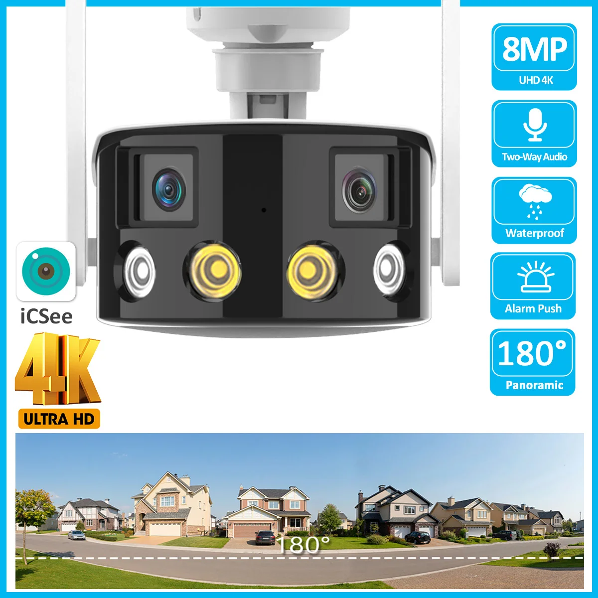 4K-8MP-180-Dual-Lens-Ultra-Wide-View-Angle-Panoramic-Outdoor-Waterproof ...