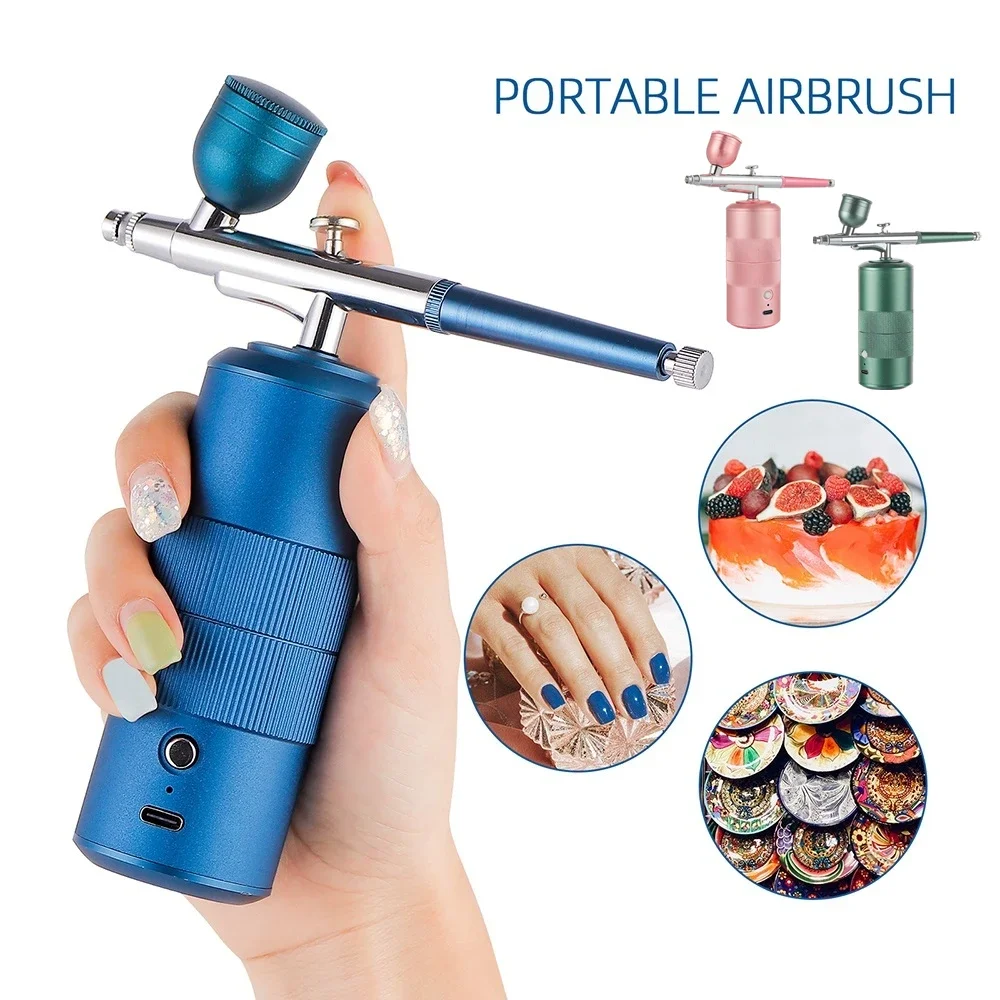 Blue-Portable-Nails-Airbrush-Kit-With-Compressor-Oxygen-Injector-Nail ...