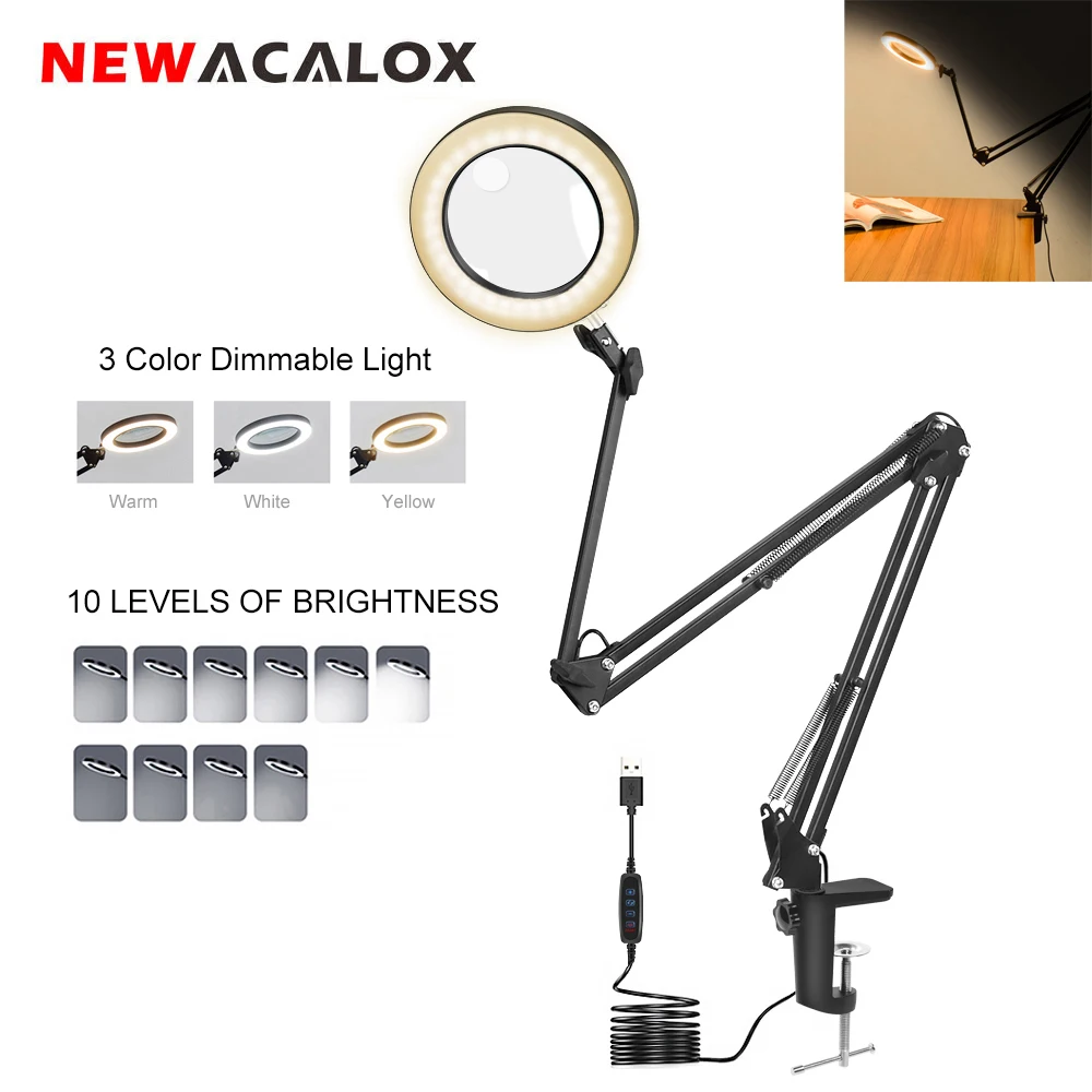 Long-Swinging-Arm-10X-5X-LED-Magnifier-3-Colors-Illuminated-Magnifying ...