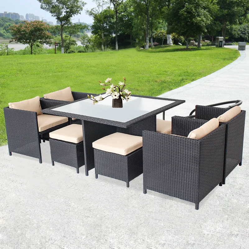 Outdoor Villa Courtyard Rattan Table And Chair 9 Sets Of Combination ...