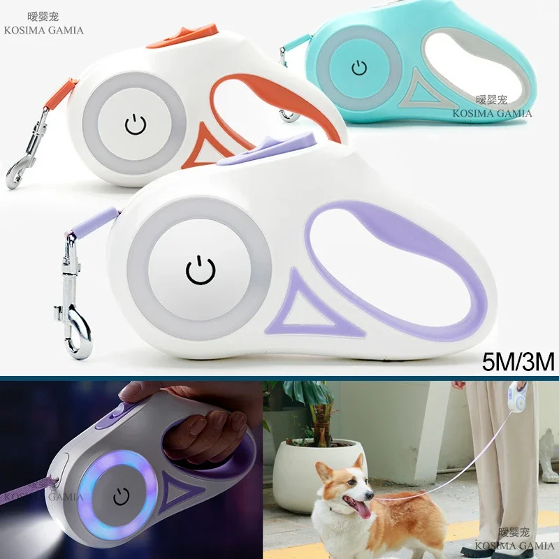 5M-3M-LED-Flashlight-Pet-Leash-Retractable-Lighted-Night-Outdoor ...