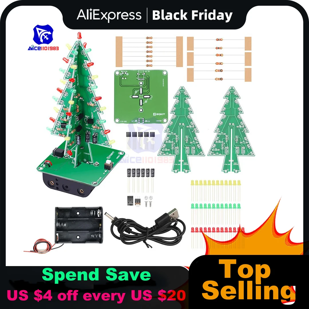 diymore DIY 3D Christmas Tree Soldering Practice Electronic Science ...