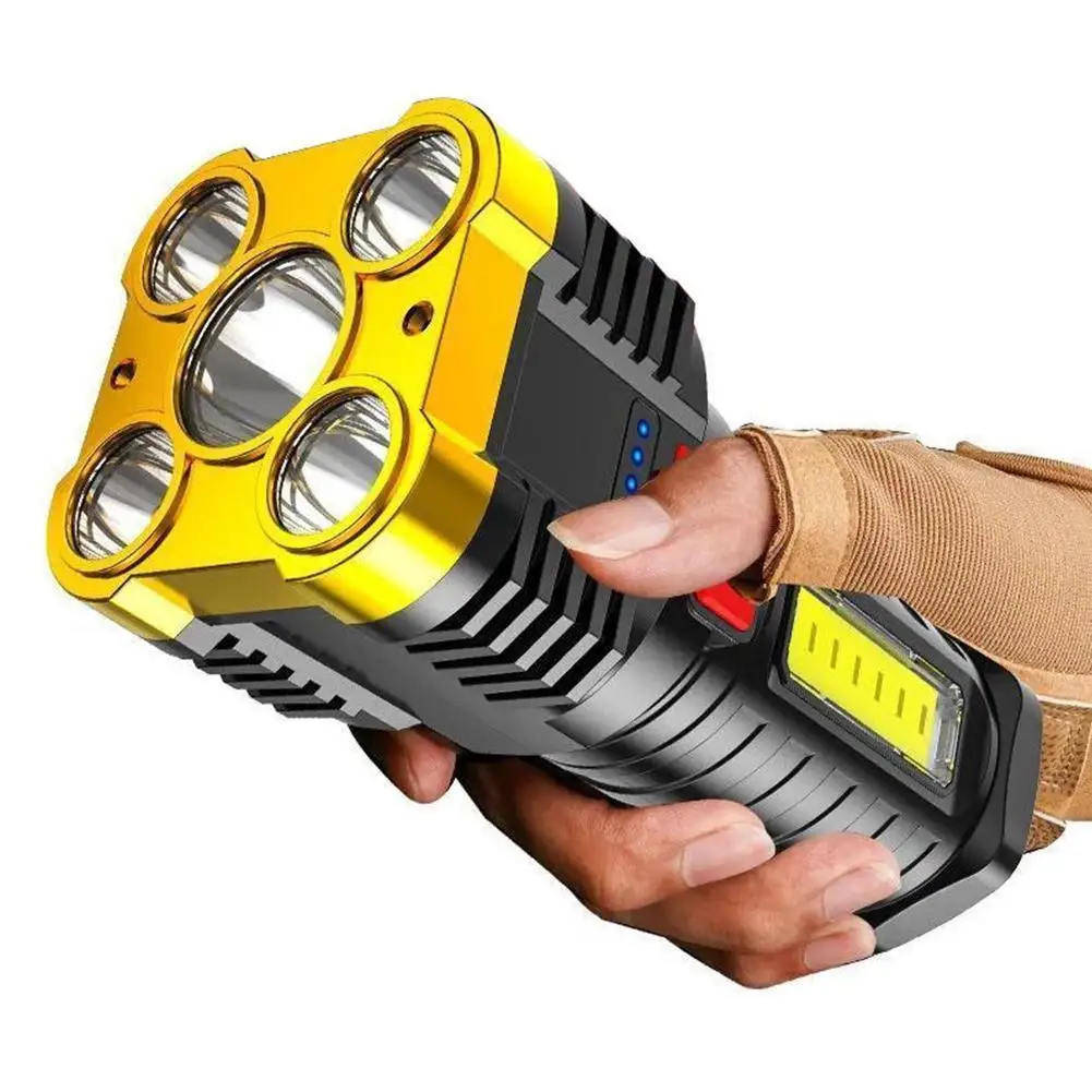 Five-Nuclear Explosion LED Flashlight Strong Light Rechargeable Super ...