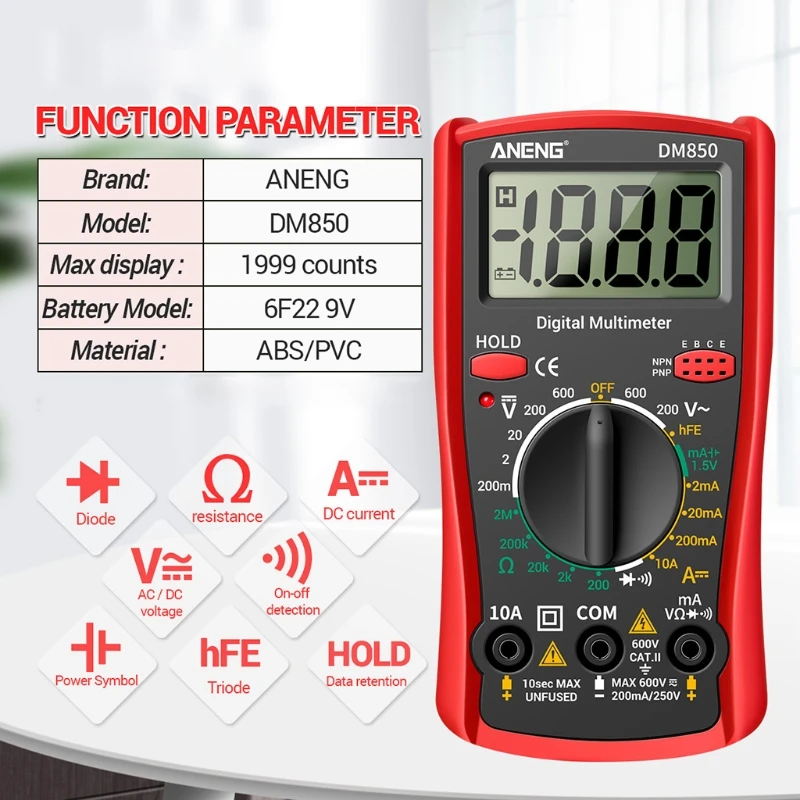A-neng-DM850-Multimeter-Current-Voltmeter-Ammeter-Detector-1999-Count ...