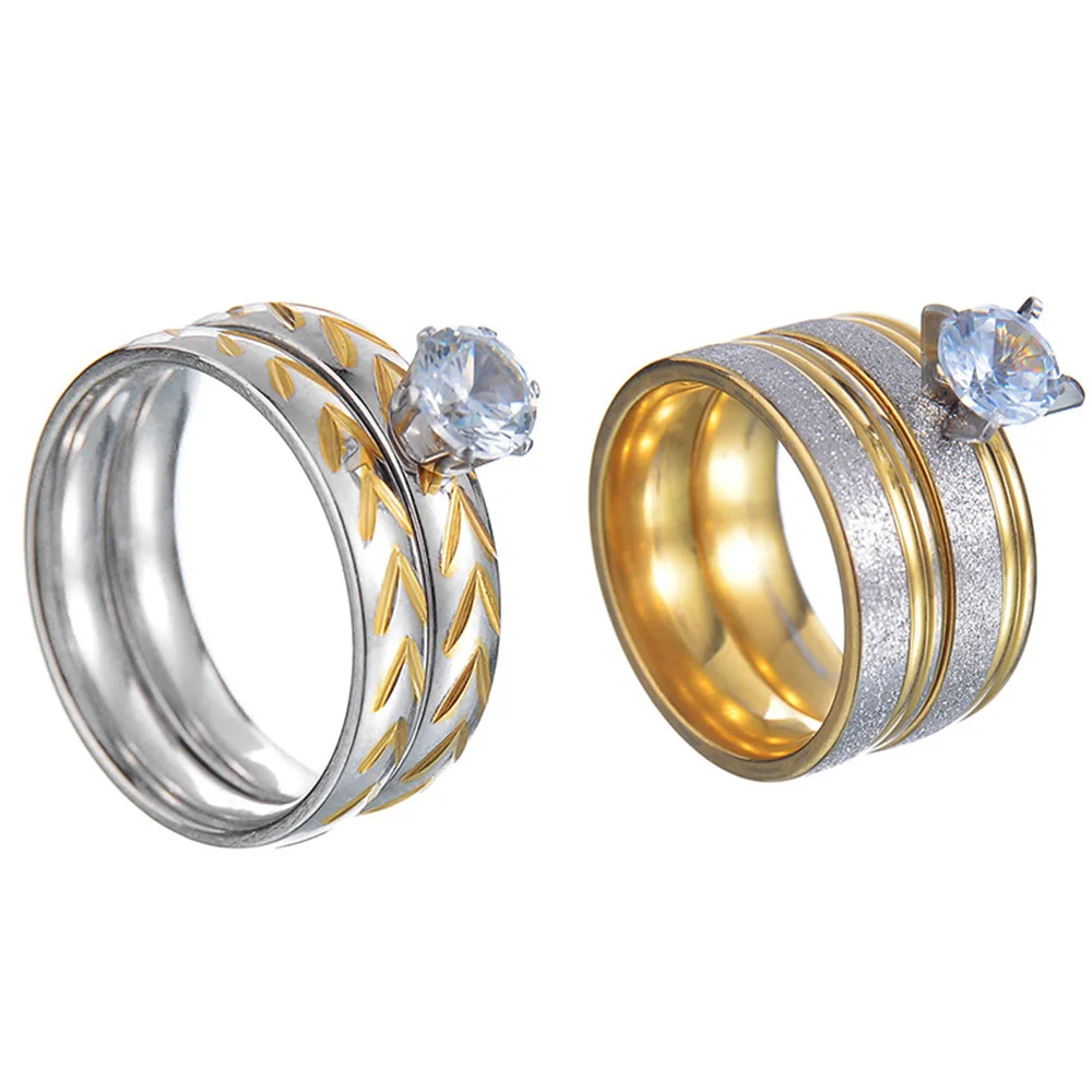 High-Quality-Fashion-Double-Rings-Set-For-Couple-Lovers-Wedding ...