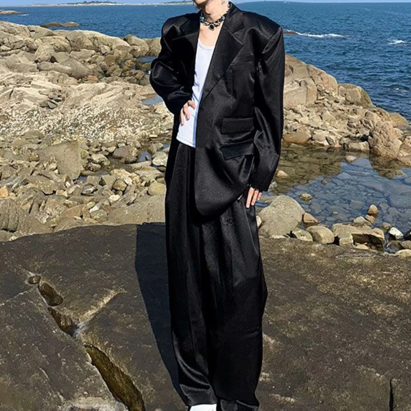 Spring Autumn Shoulder-padded Suit Jacket Trousers Suit Men British ...