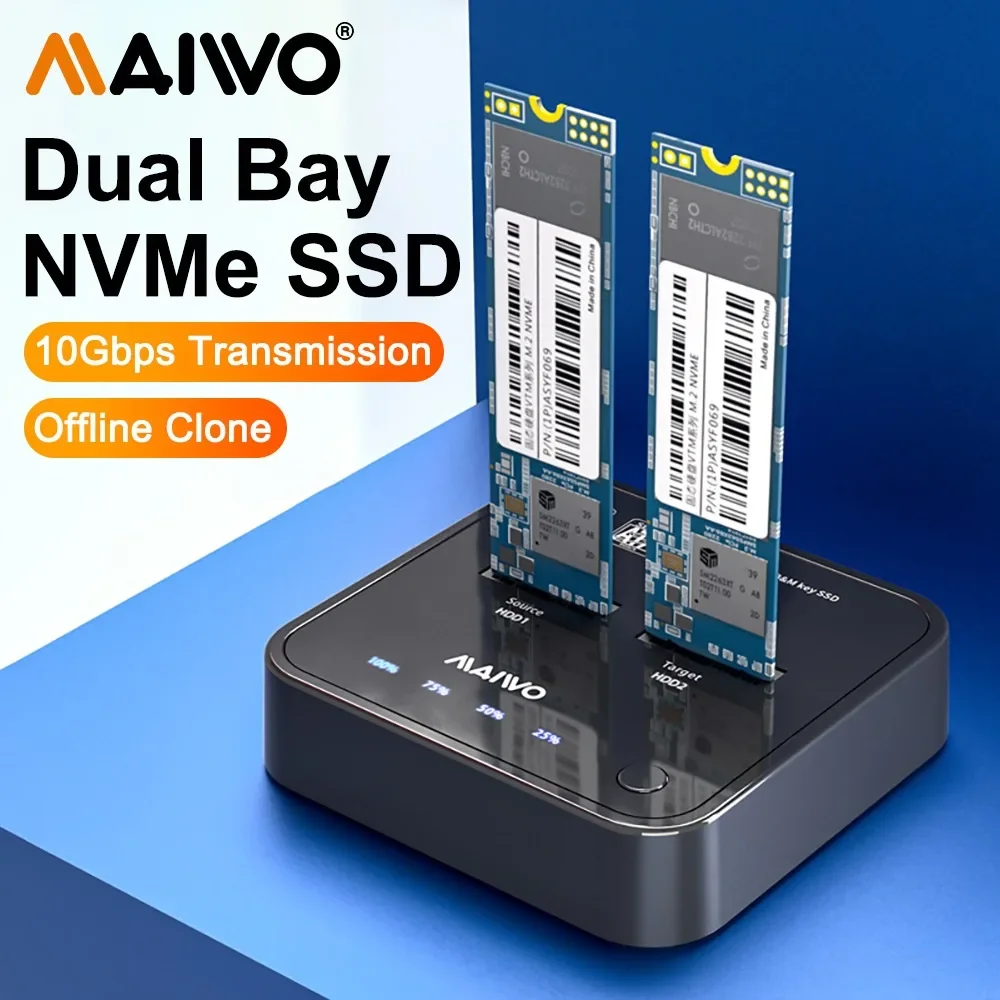 MAIWO-M-2-NVMe-SSD-Enclosure-Offline-Clone-10Gbps-Dual-Bay-NVME-Docking ...