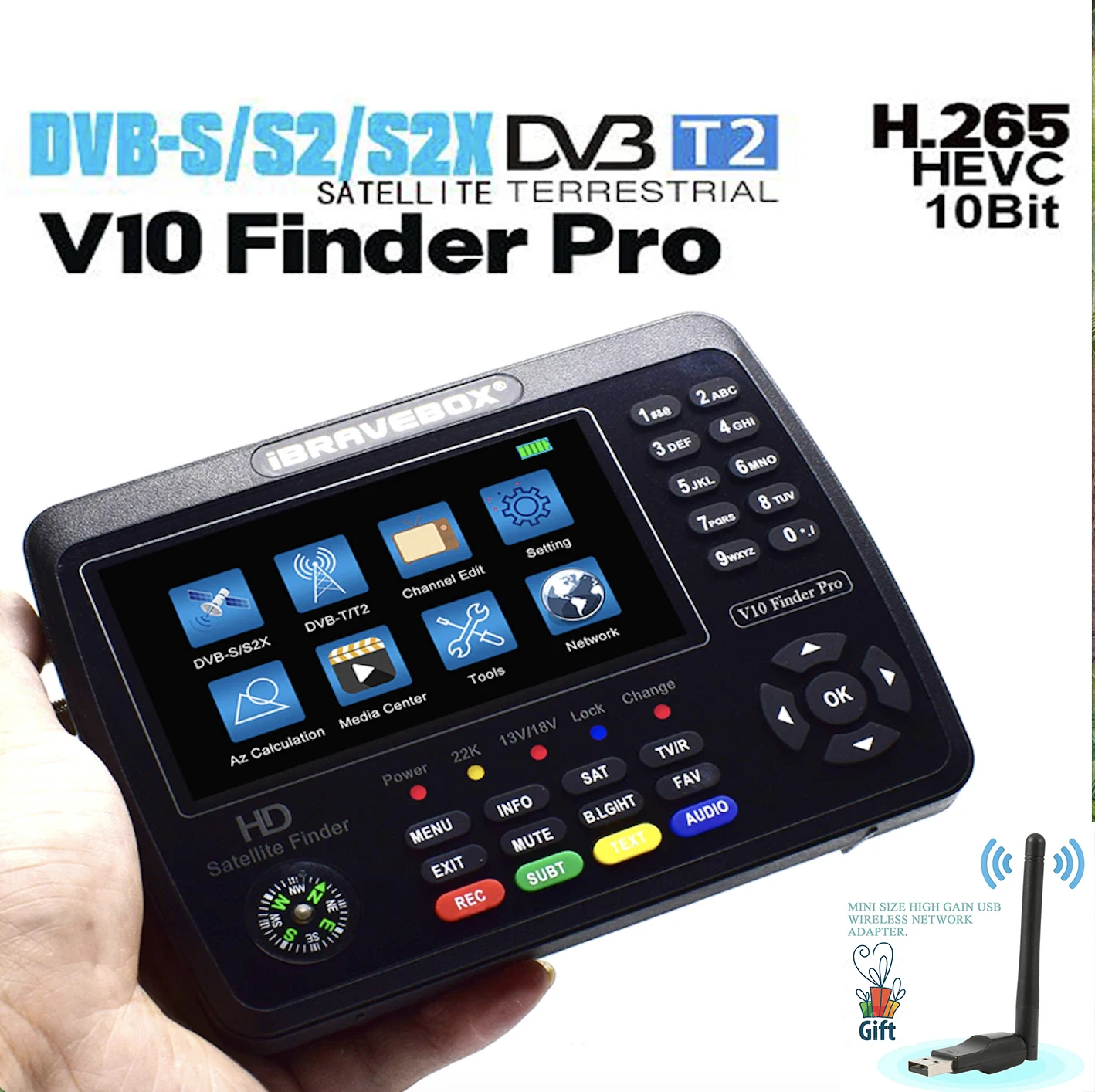 iBRAVEBOX V10 Finder Pro HEVC Satellite Meter DVB S2/S2X DVB T2/T H.265 ...