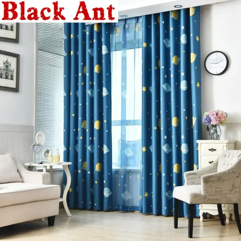 Cartoon-Planet-Star-Blackout-Curtain-For-Kids-Boys-Bedroom-Printed-Blue ...