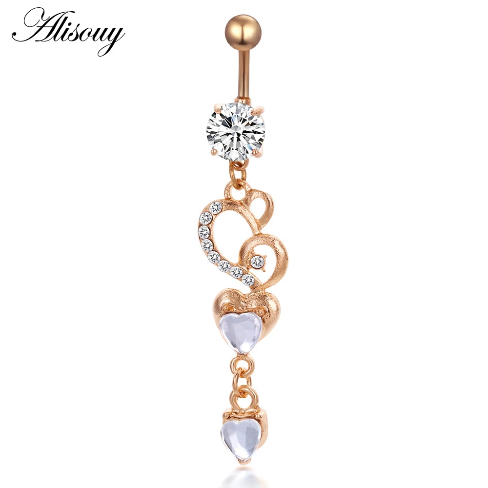 Alisouy 1pc cute Belly Button Ring Surgical Steel Gold Color Pendant ...