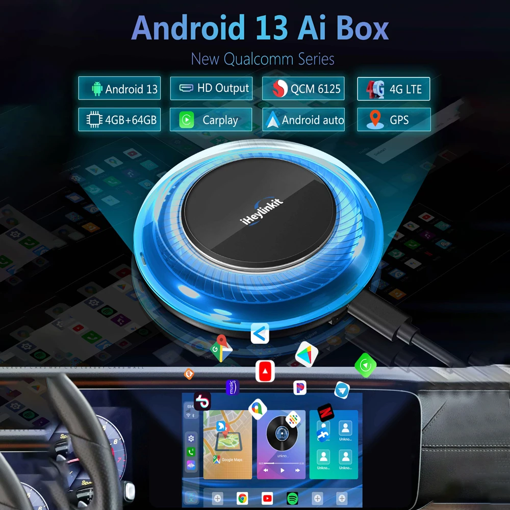 IHeylinkit Android 13 Carplay Ai Box TV Box Drahtlose Carplay Android auto YouTube & Netflix ...