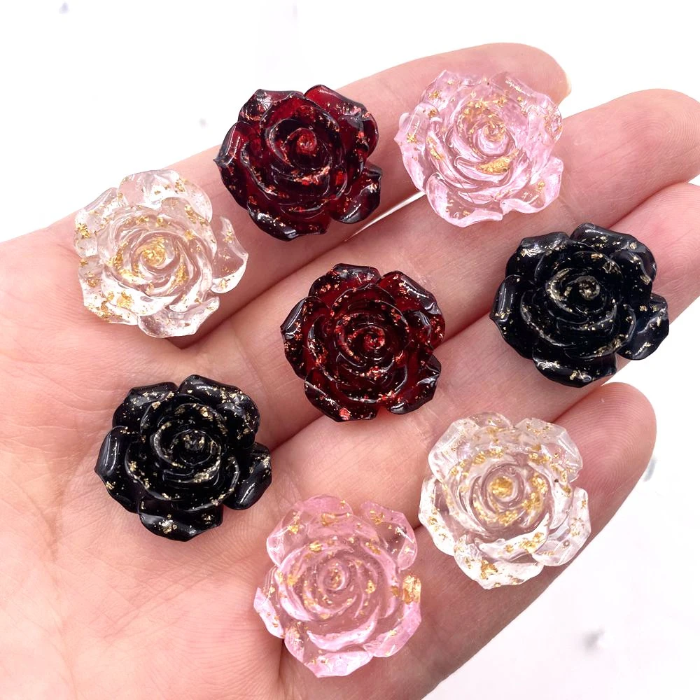 Gemas de diamantes de imitación de flor plana rosa, lámina de oro de ...