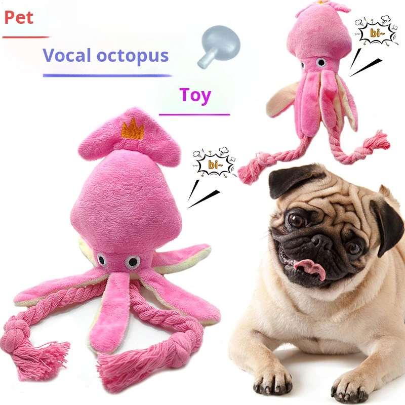 Dog Toy Pink Octopus Plush Doll Pet Sound Toy Molar Tooth Cleaning ...