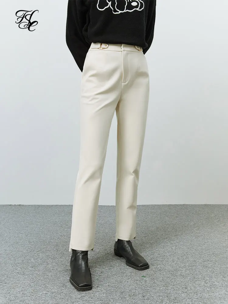 FSLE Straight Casual Pants Women Autumn Winter Nine Points High Waist ...