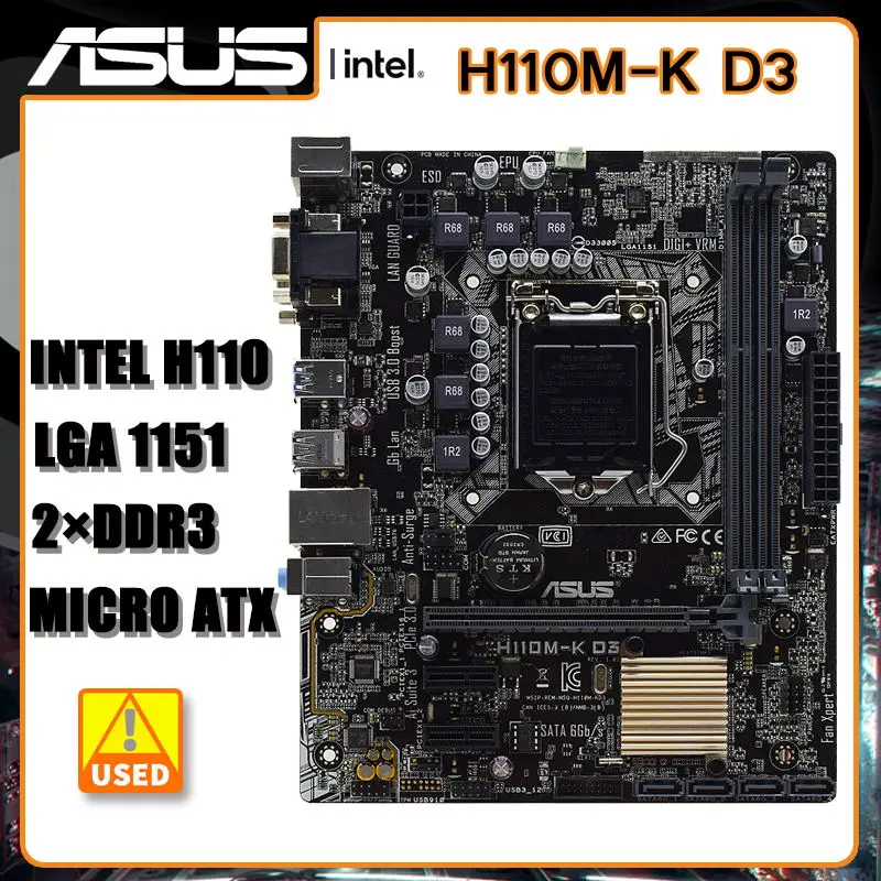 ASUS H110M K D3 LGA 1151 마더보드 DDR3 인텔 H110 마더보드, 32GB CI E 3.0 USB3.0 PCI E 3.0 마이크로 ATX ForCore ...