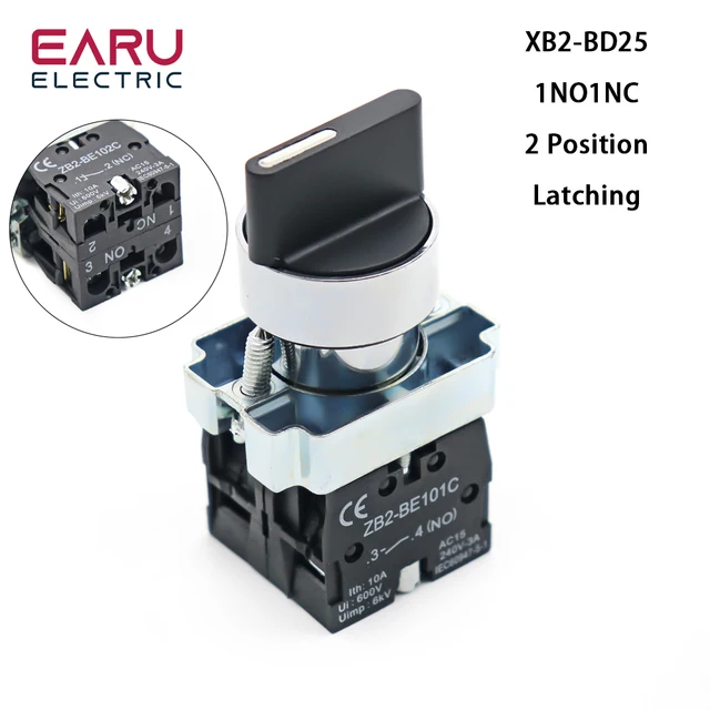 XB2-BD25C ON OFF 2 Position Latching Rotary Switch 1NO 1NC 2-Pack XB2 ...