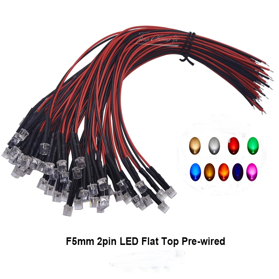 10Pcs-DC-3V-5V-12V-flat-top-LED-Diodes-20cm-Pre-Wired-5mm-LED-Light ...