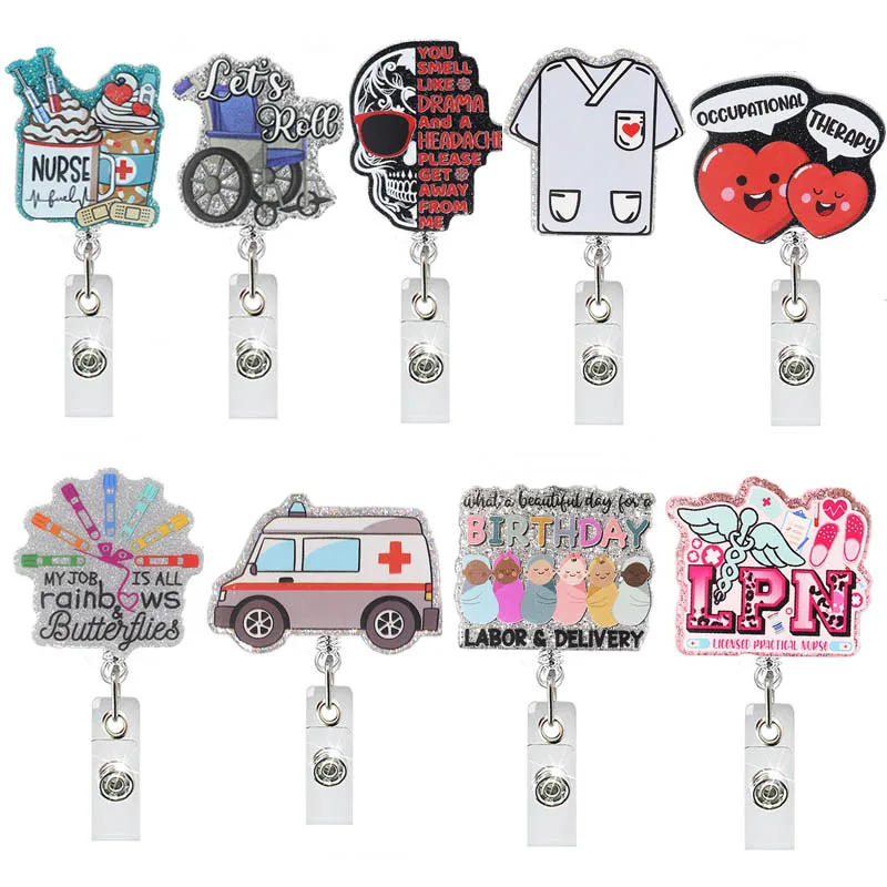 Glitter-Acrylic-Ambulance-Wheelchair-Badge-Reel-Retractable-ID-Badge ...