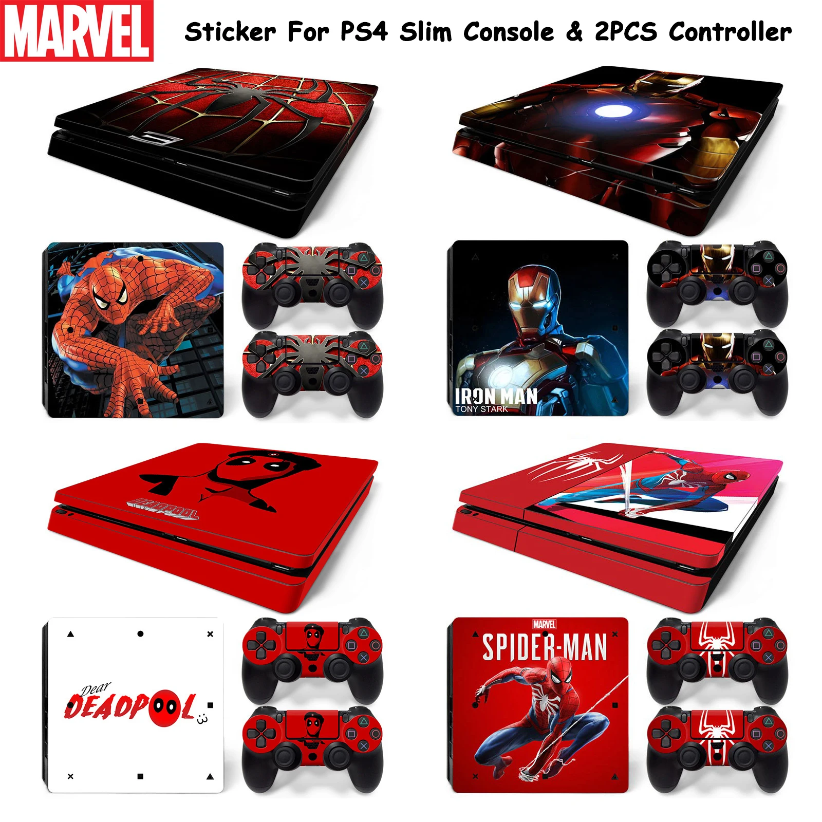 마블 스파이더맨 데드풀 스티커 커버 랩 프로텍터 스킨 소니 Ps4 슬림 콘솔 및 컨트롤러 스킨 데칼 2 개스티커