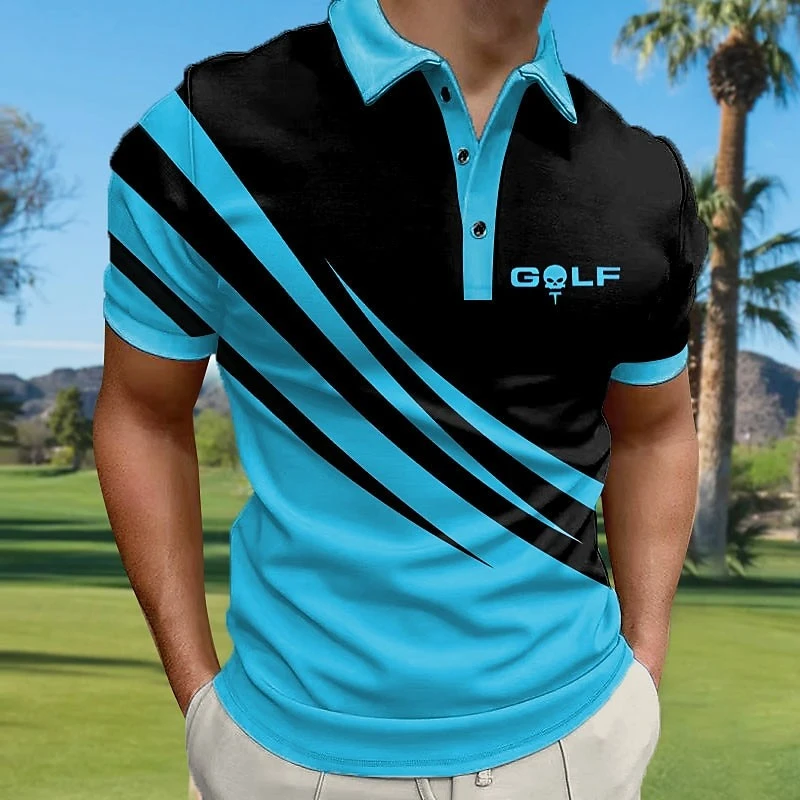 Stripe Print Golf Shirt For Men Fashion Art Casual Sport Breathable ...