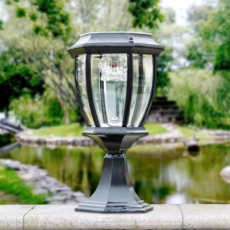 Solar Panel LED Column Pillar Light Garden Decoration Outdoor Solar ...