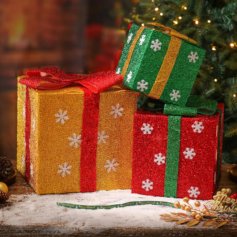 15/20/25cm Christmas Gift Box with Bows Red Green Gold PVC Gift Box ...