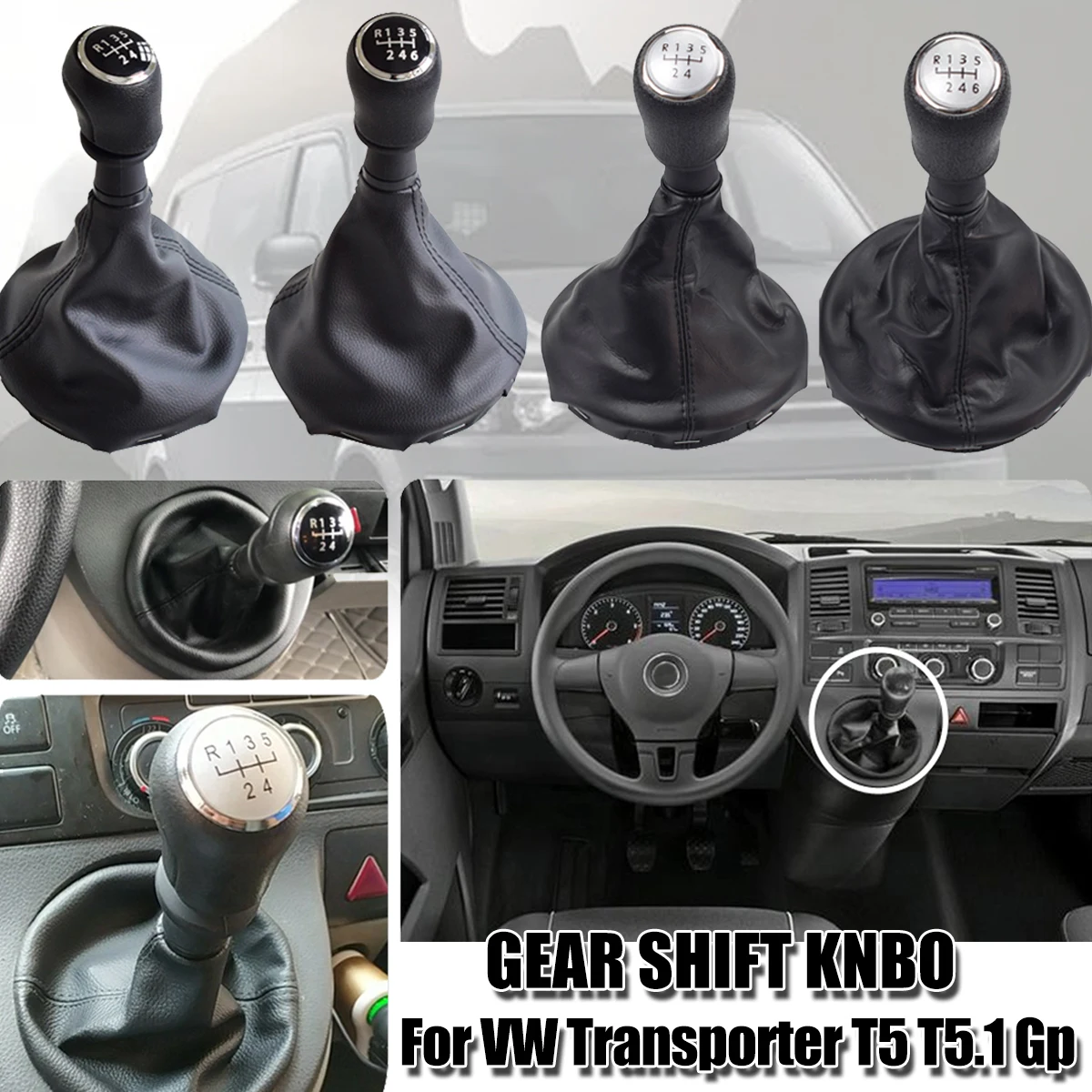 5-6-Speed-Manual-Black-Set-Gear-Shift-Knob-Protective-Case-for-VW-T5-T5 ...