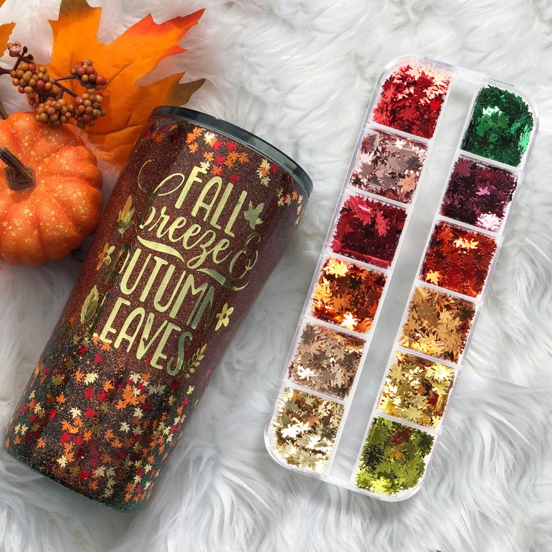 Orange Pumpkin Fall Tumbler Maple Leaf Sequins Resin Filling Epoxy ...