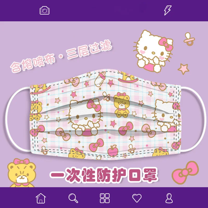10pcs/set Cute Anime Sanrioed Hello Kitty Cartoon Disposable Mask 3 ...