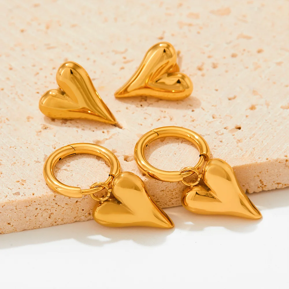 CARLIDANA Stainless Steel Chic Heart Huggie Hoop Stud Earrings Charm ...