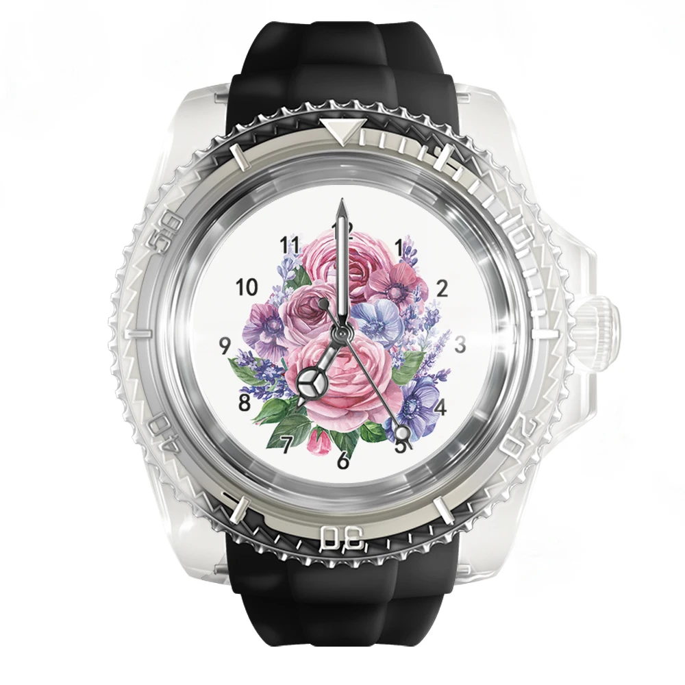 New-Fashionable-Transparent-Silicone-White-Watch-Colorful-Flower ...