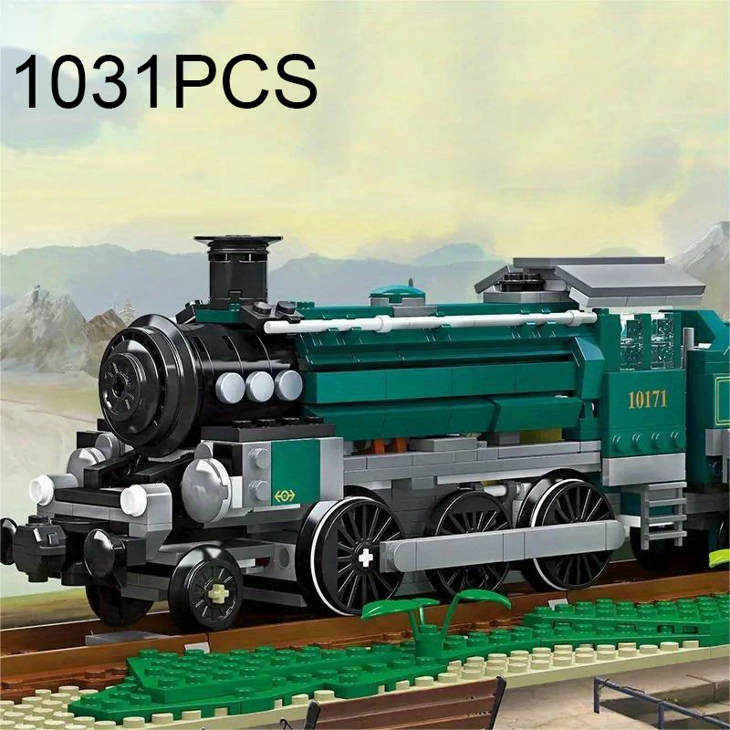 Cl-ssico-Retro-Green-Steam-Train-Model-Building-Blocks-para-crian-as ...