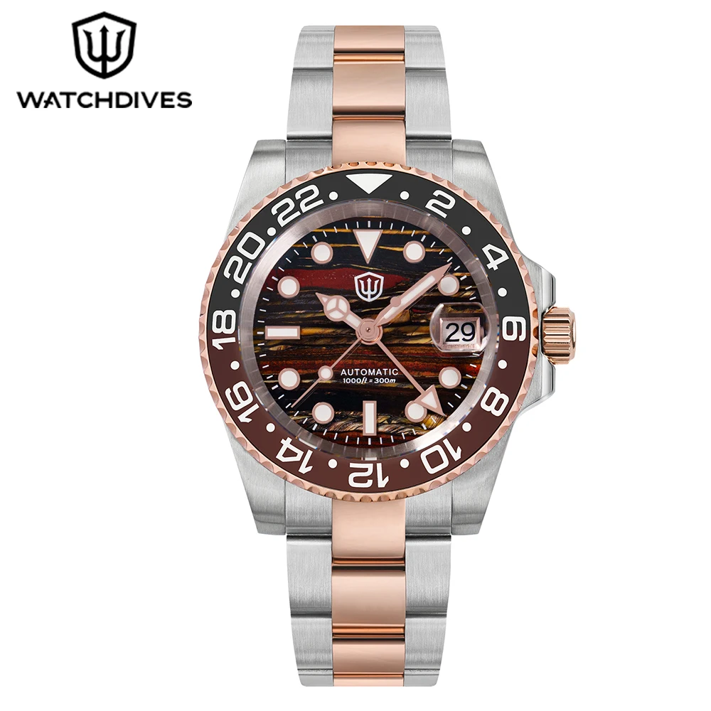 Watchdives WD16760 V2 GMT mechanical Watch Tigers Eye dial NH34 ...
